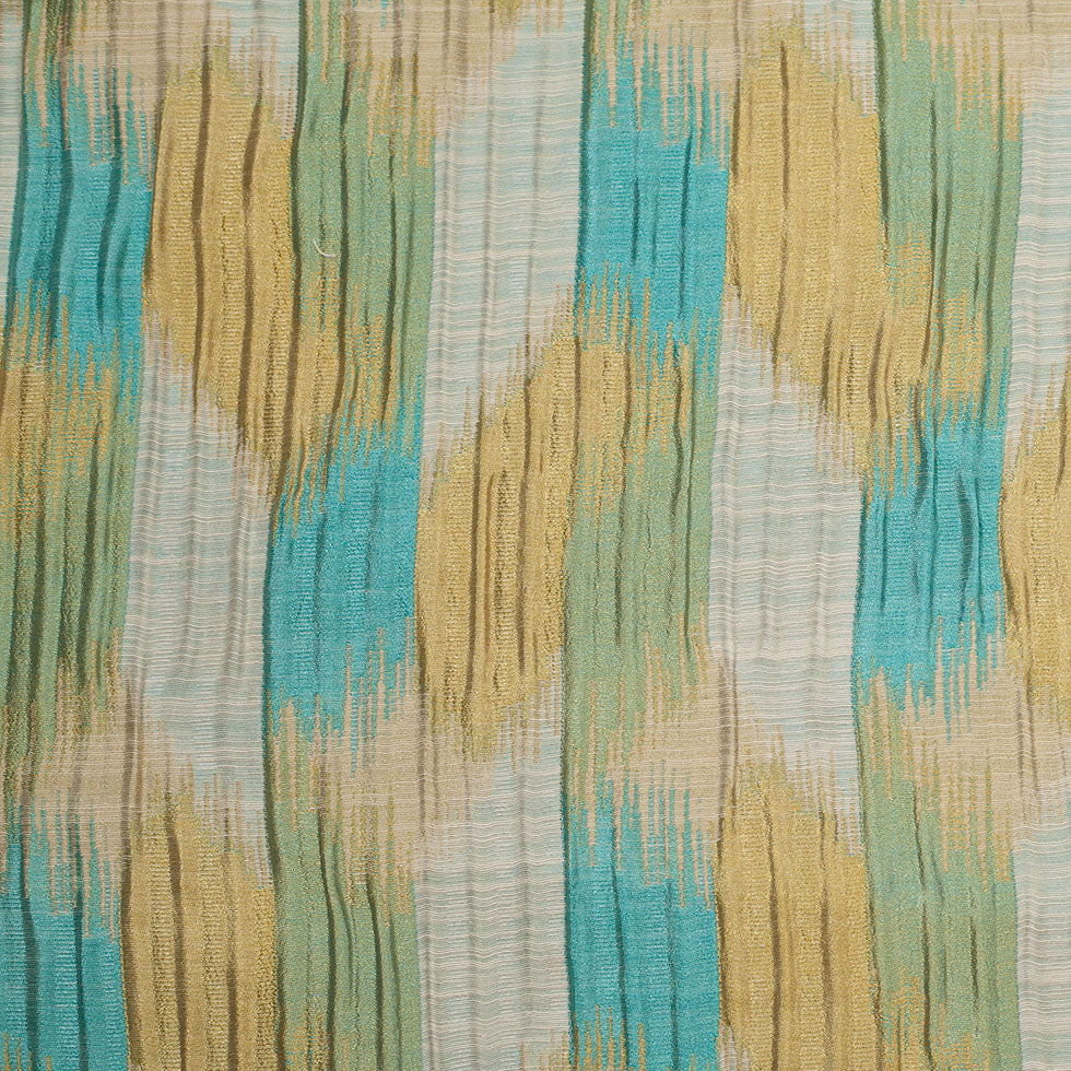 Indian Blue/Gold Ikat-Like Poly/Cotton Brocade
