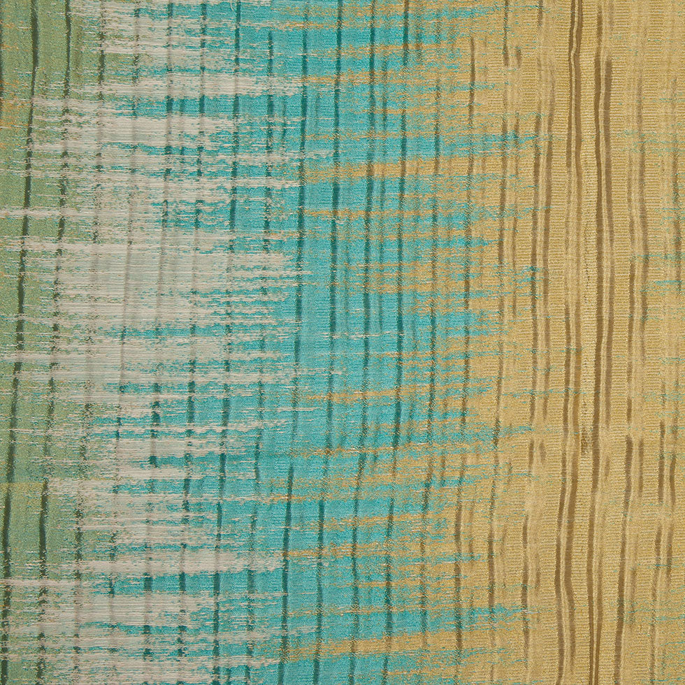 Indian Blue/Gold Geometric Striped Polyester-Cotton Brocade