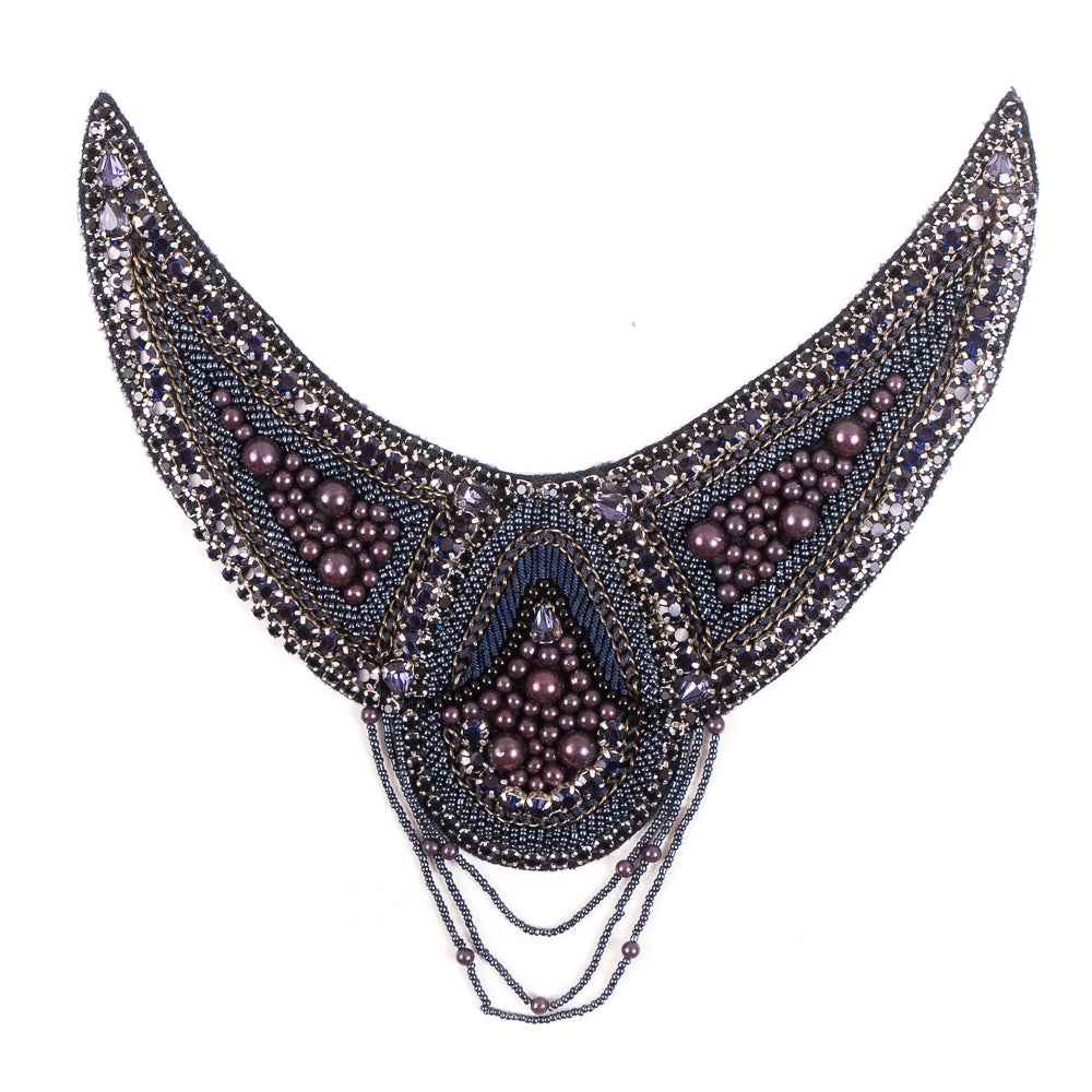 Navy and Purple Beaded Rhinestone Neck Piece - 7"x8"