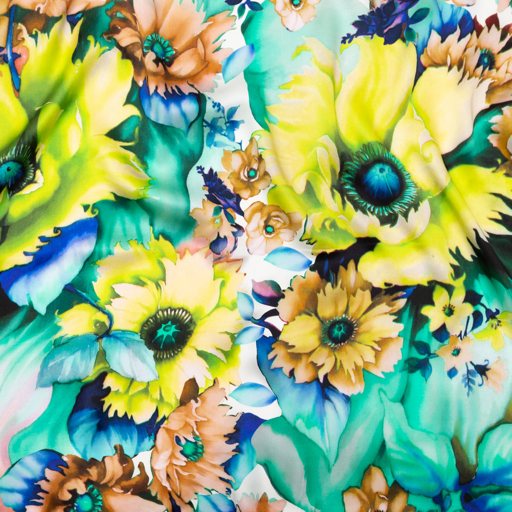 Mood Exclusive Italian Chartreuse and Sea Green Whimsical Floral Digit