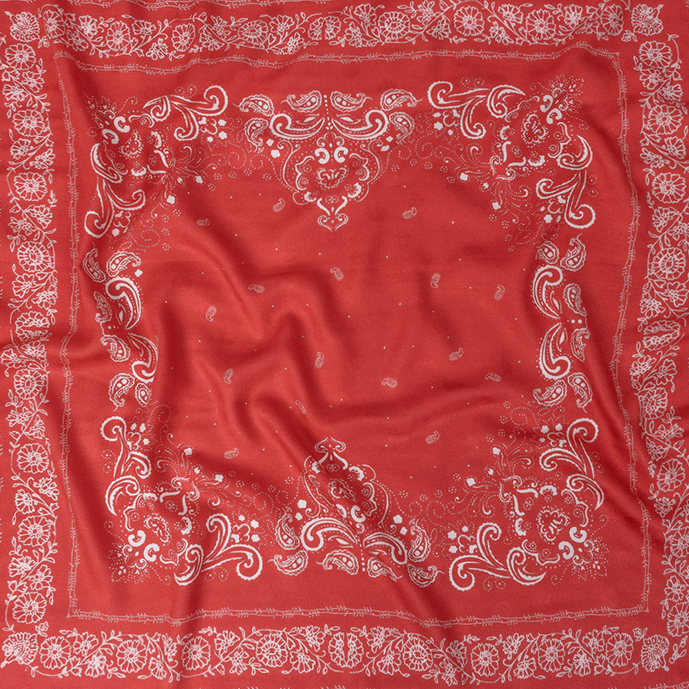 Polka Dotted Viscose Jacquard Panel - Hot Coral Floral Bandana - Mood
