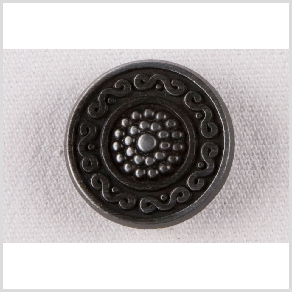 Metal Shank Back Button - 28L/18mm - Gunmetal Nailshead and Curly Bord