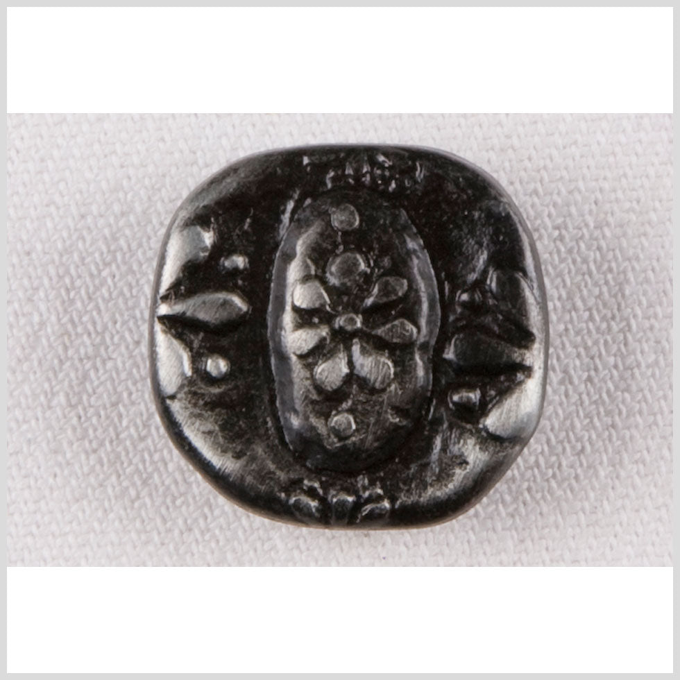 Square Metal Shank Back Button - 36L/23mm - Rustic Gunmetal Carved Flo
