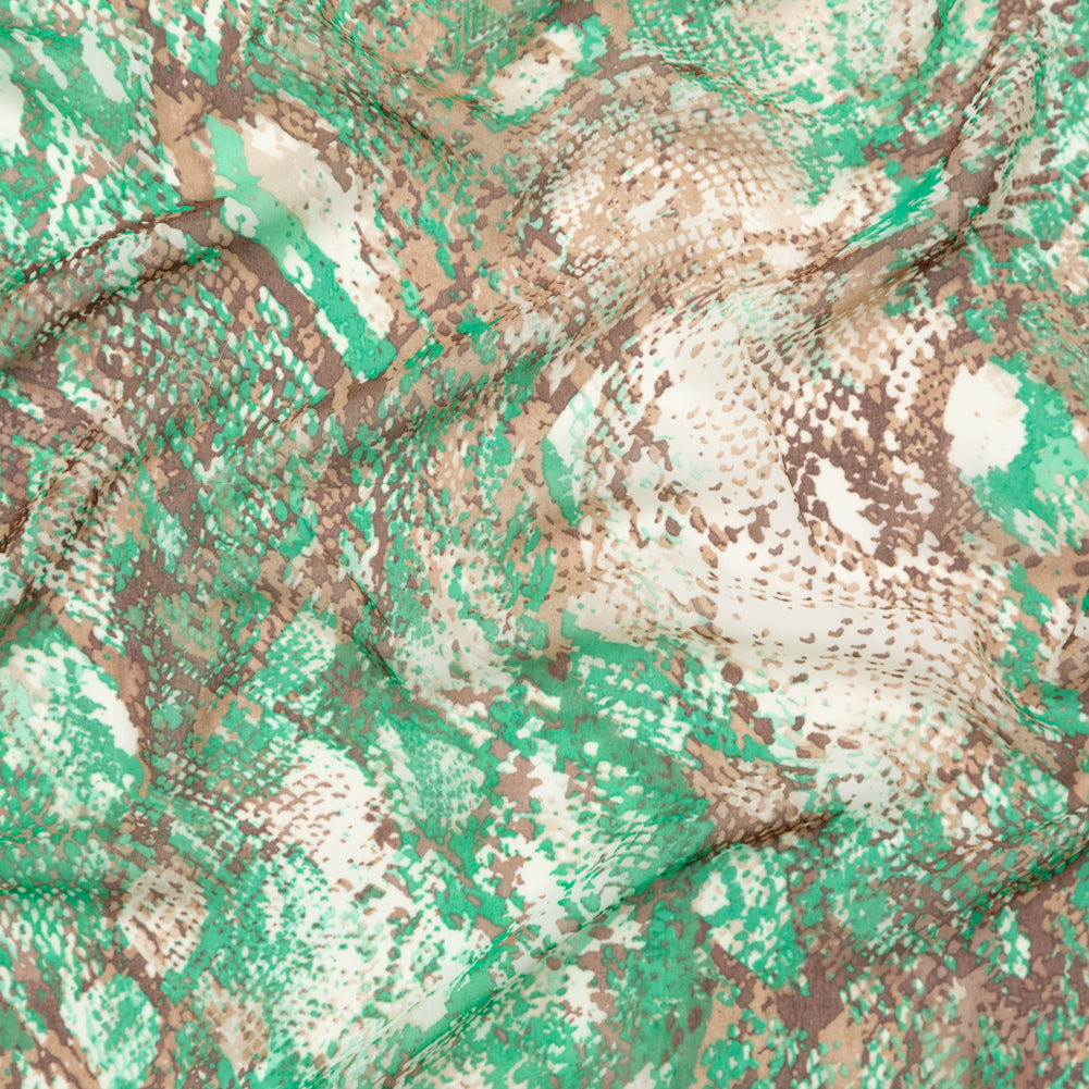 Green and Brown Python Printed Polyester Georgette