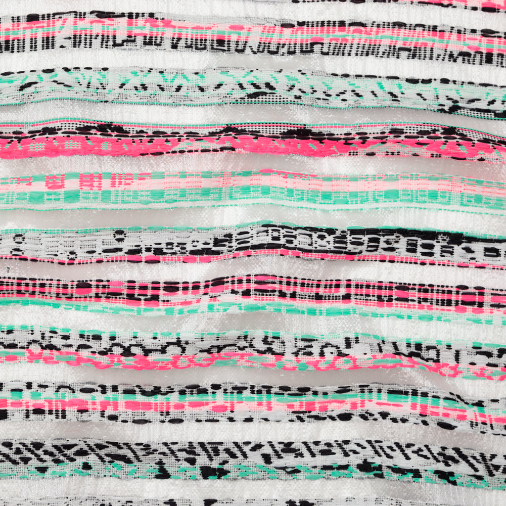 Milly Metallic Silver, Biscay Green, Neon Pink Striped Embroidered Org
