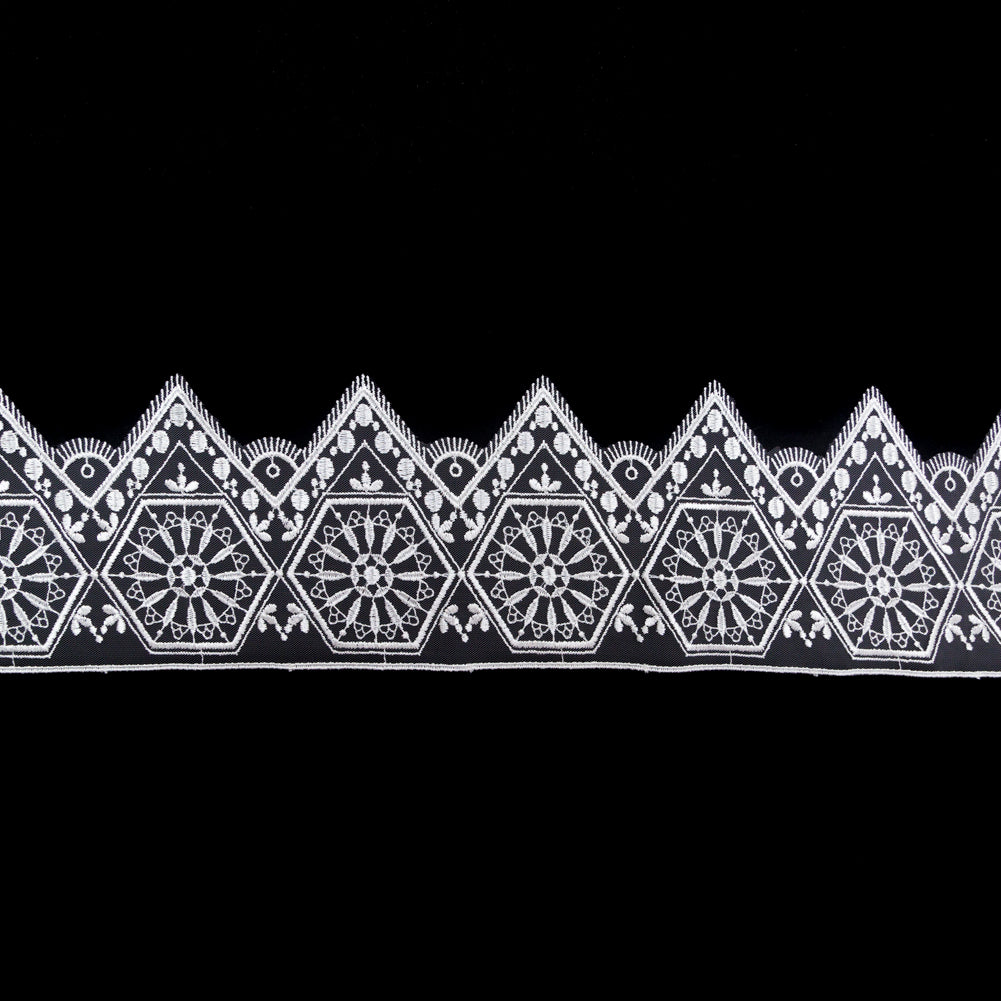 European Off-White Geometric Embroidered Lace on Mesh - 5.875"