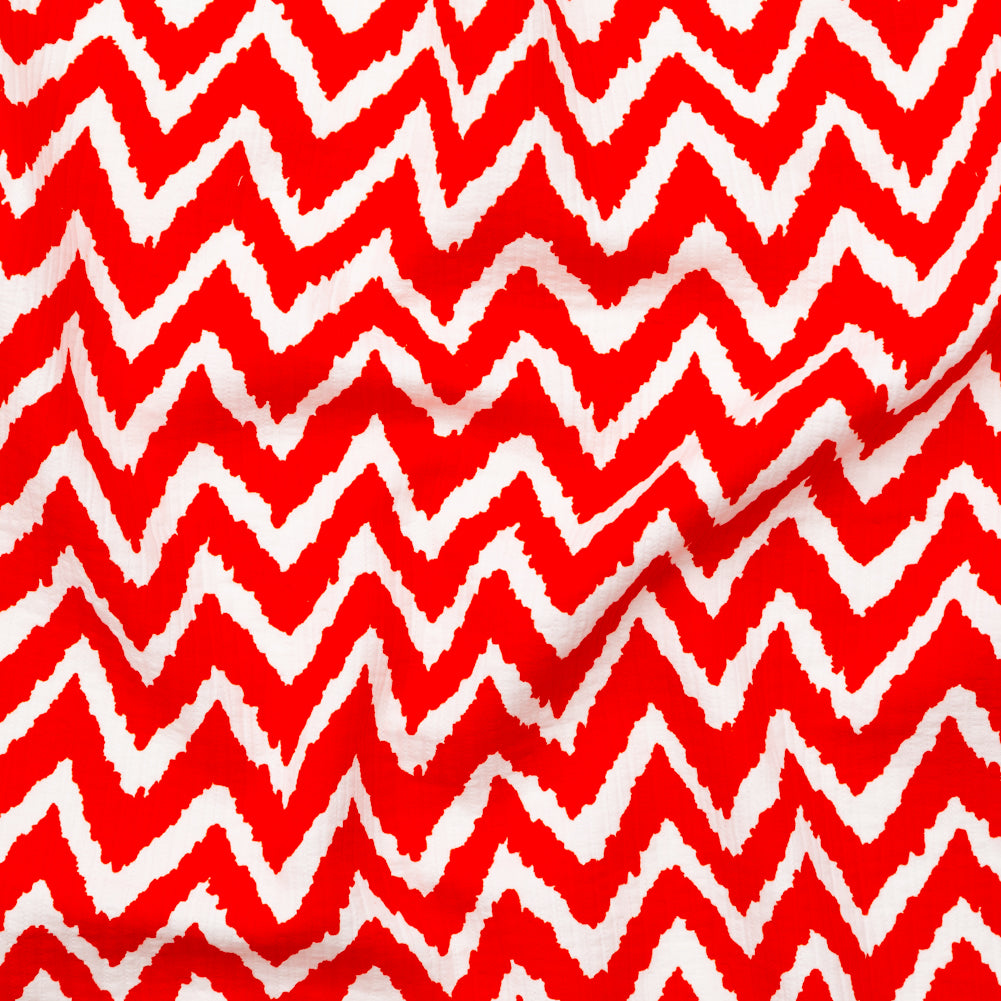 Milly Spicy Orange and White Zig Zag Printed Cotton Dobby
