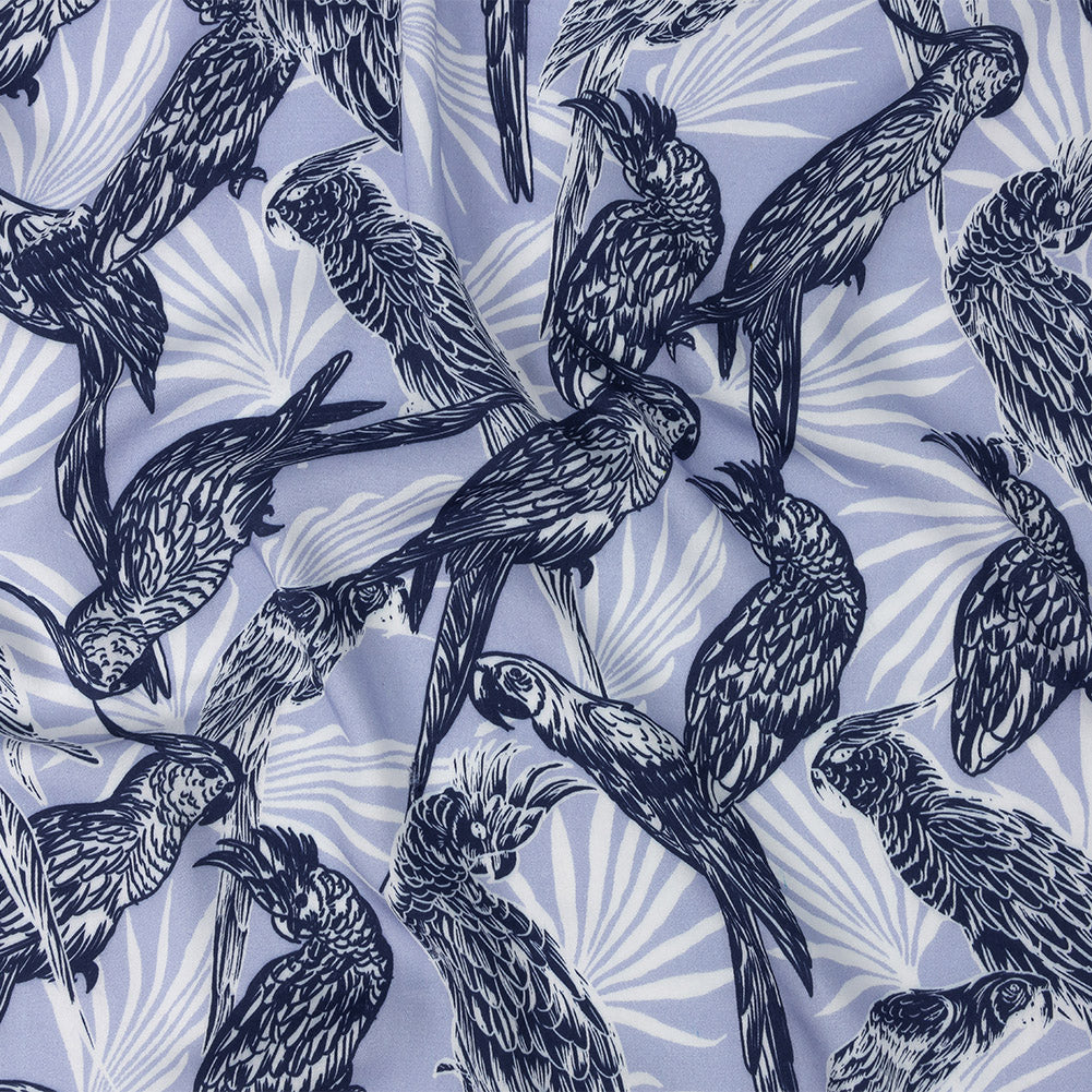 Rayon Batiste Print - Light Blue Birds and Leaves - Mood Exclusive Coc
