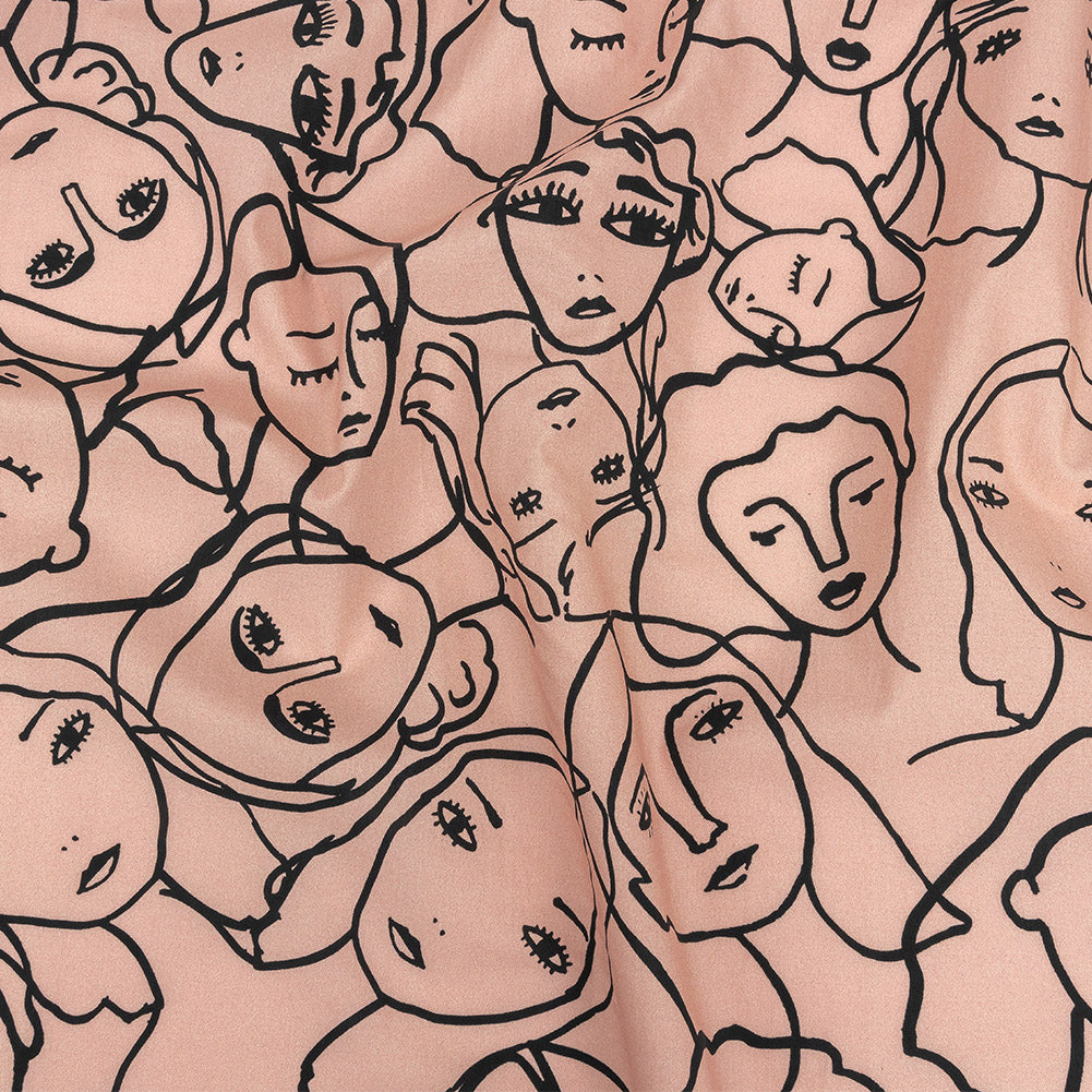 Cotton Poplin - Light Pink Linework Faces - Un dia en Andorra Print