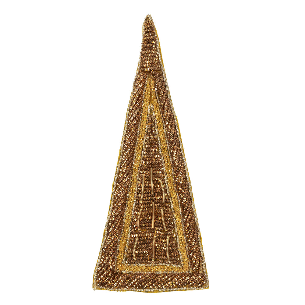 Vintage Metallic Gold Triangle Bullion Embroidered Applique - 5" x 2.1