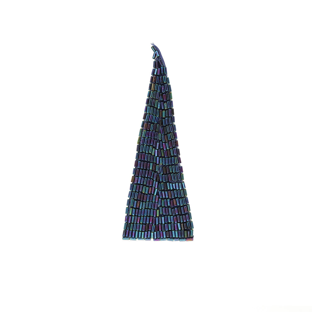 Vintage Blue Iris Bugle Beaded Triangle Applique - 5" x 1.875"