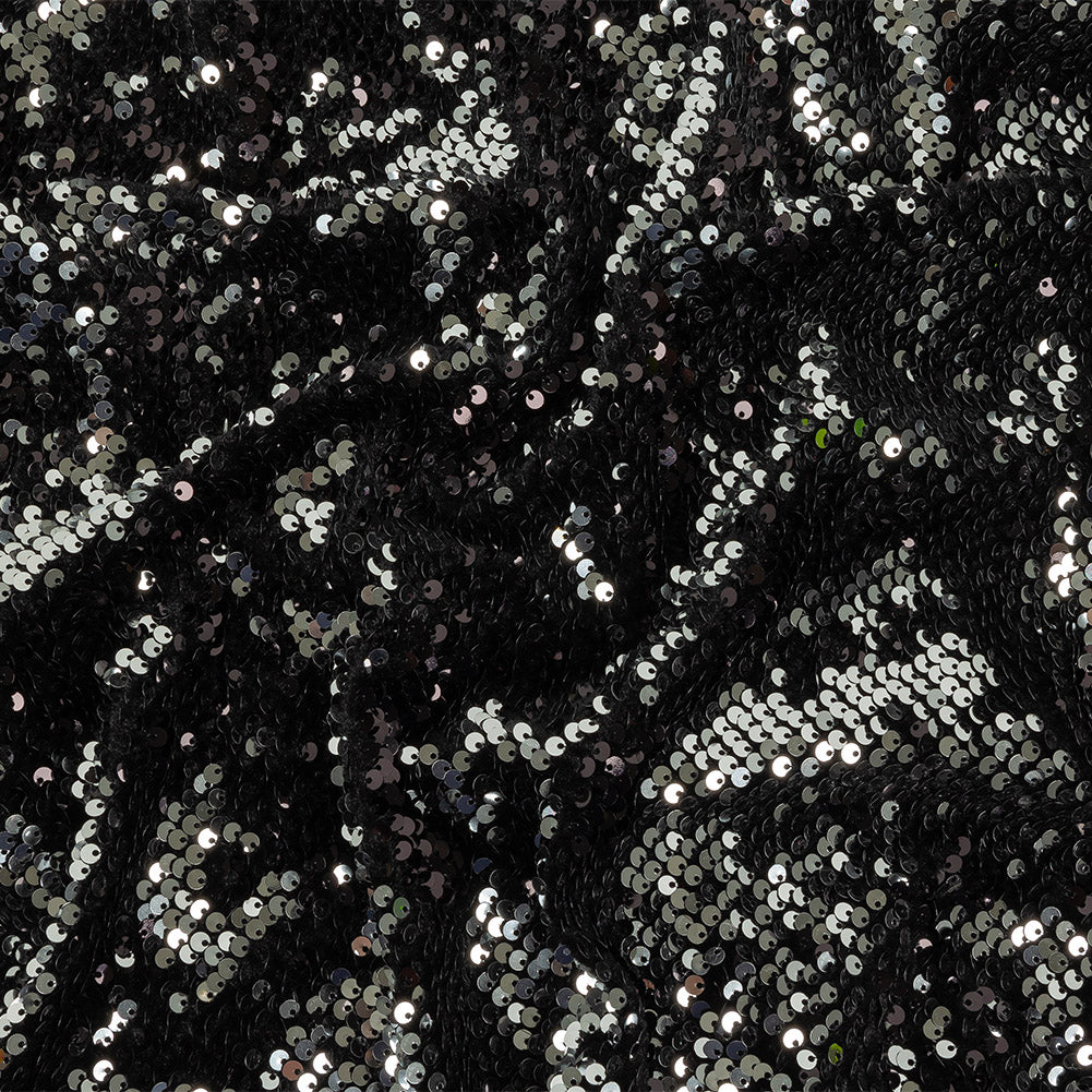 Milly Italian Black and Reflective Silver Paillette Sequins on Black S