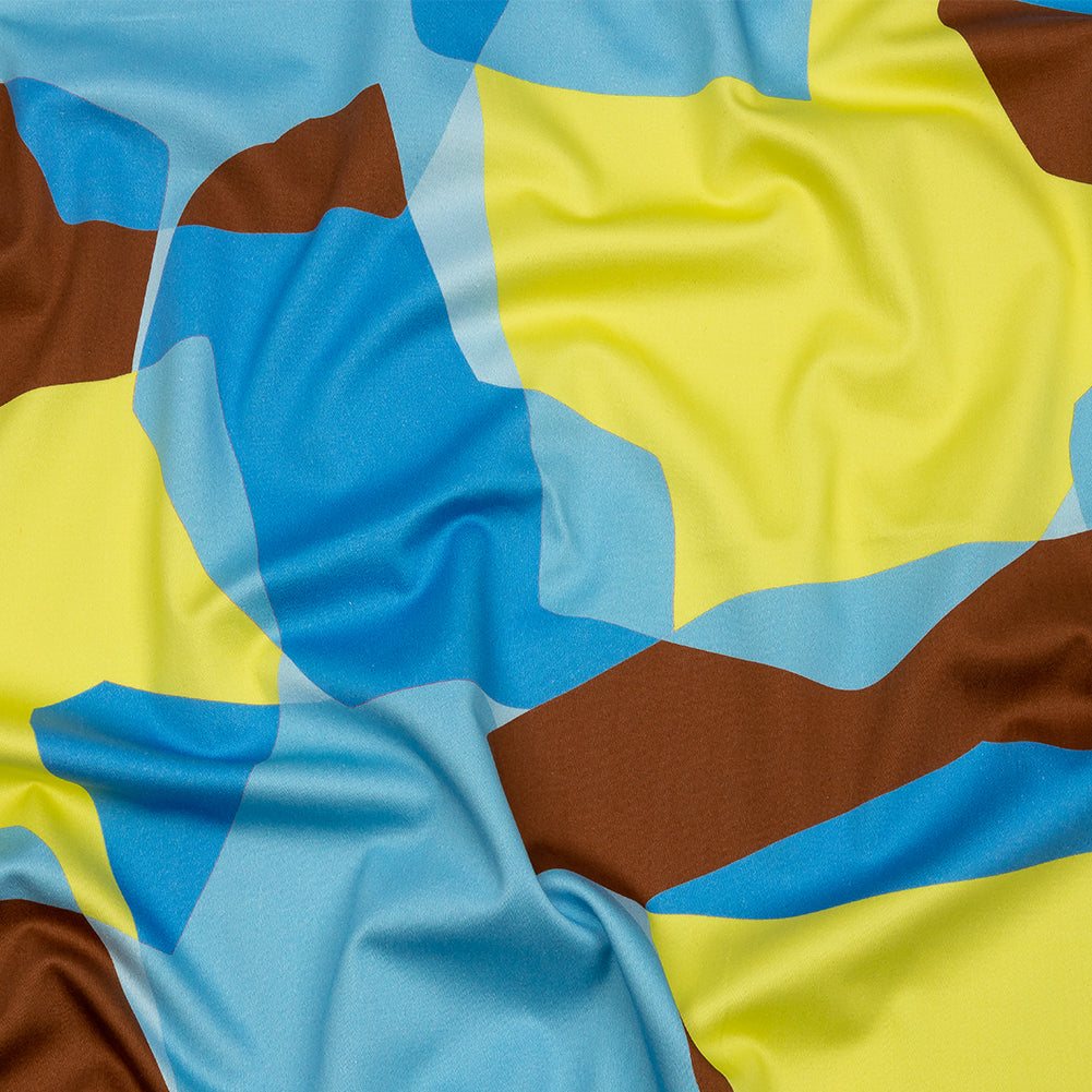 Stretch Cotton Sateen - Blue and Yellow Geometric - Gemstone Jubilee P