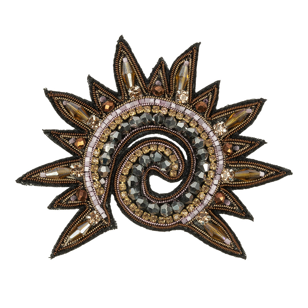 Lilac and Amber Sun Swirl Rhinestones and Glass Beaded Applique - 3.5"