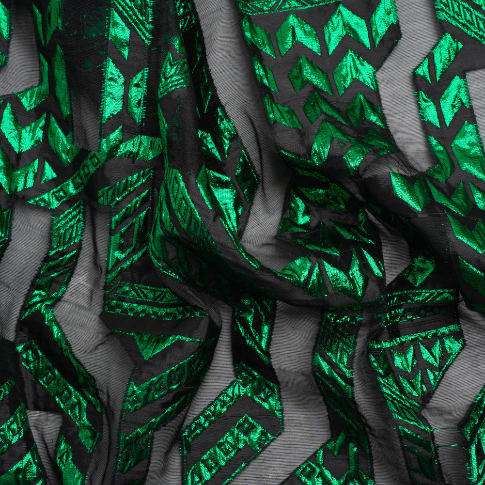 Metallic Kelly Green and Black Geometric Pathways Luxury Burnout Broca