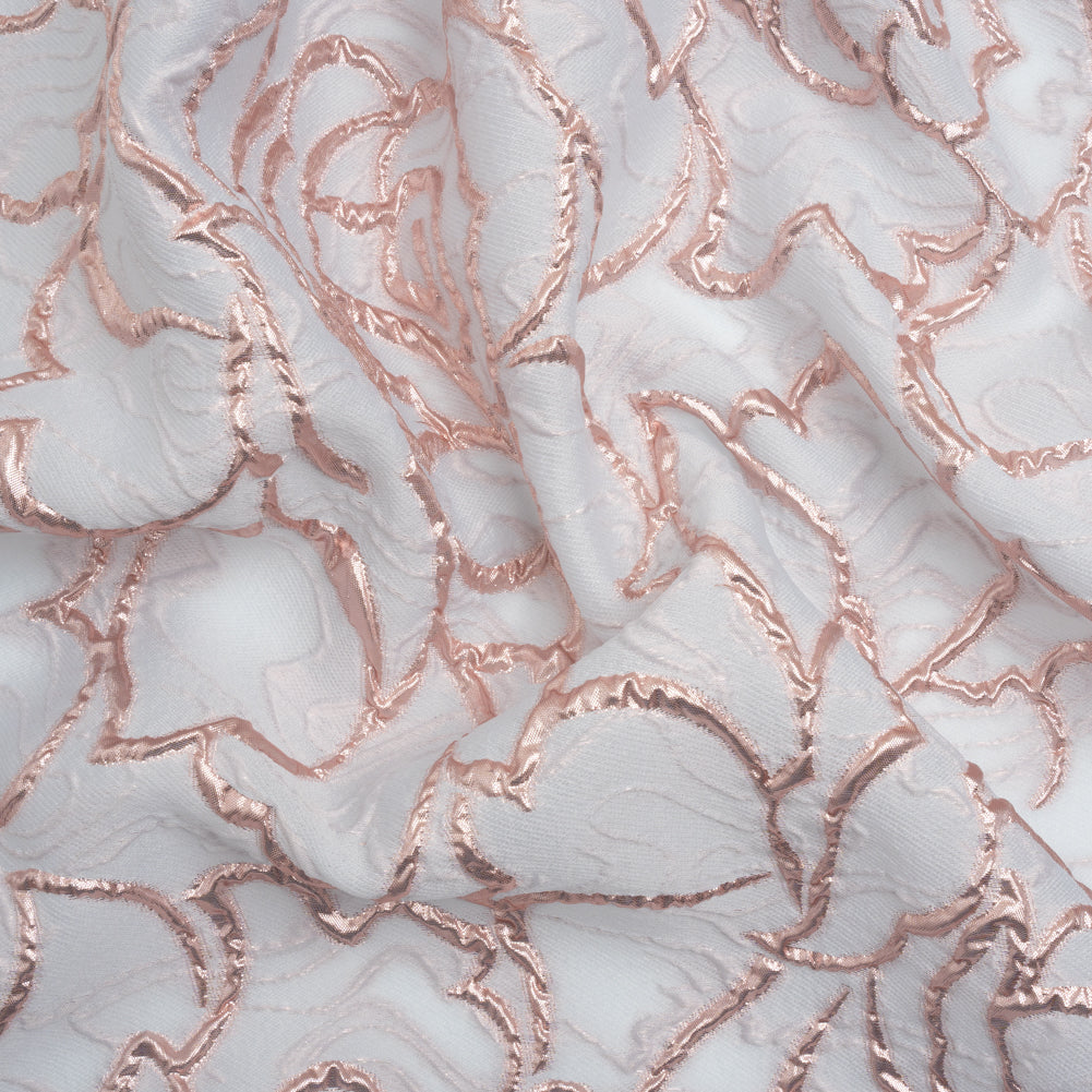 Rose Outlines Cutwork Luxury Brocade - Metallic Rose Gold and Pale Blu