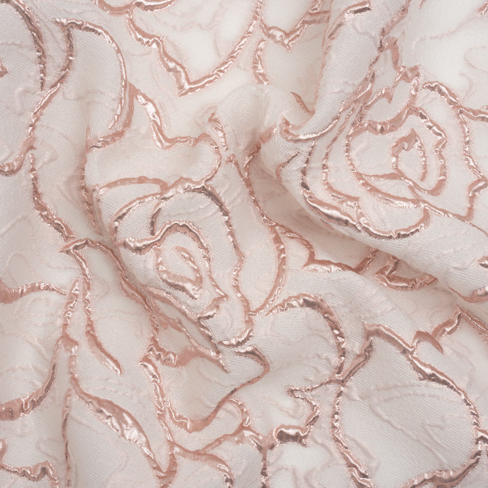 Rose Outlines Cutwork Luxury Brocade - Metallic Rose Gold and Pale Pin