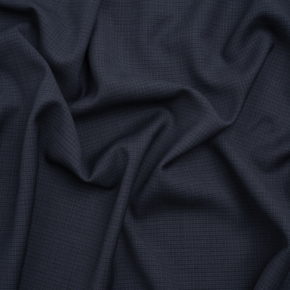 Wool Suiting - Navy and Black Micro Plaid - Deadstock