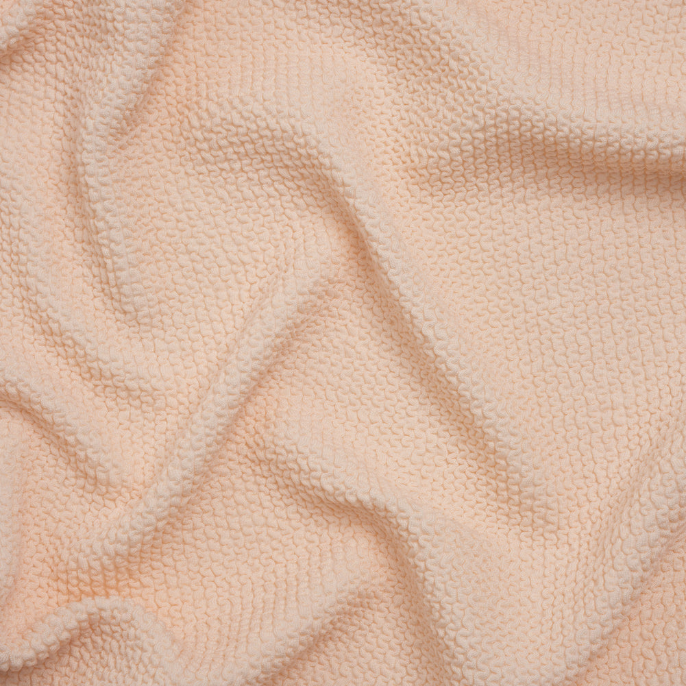 Stretch Polyester Textured Jacquard Knit - Pale Pink Wavy Lines - Desi