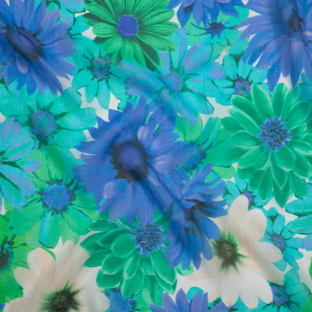 Viscose and Polyester Crepe Organza - Turquoise, Blue and Green Floral
