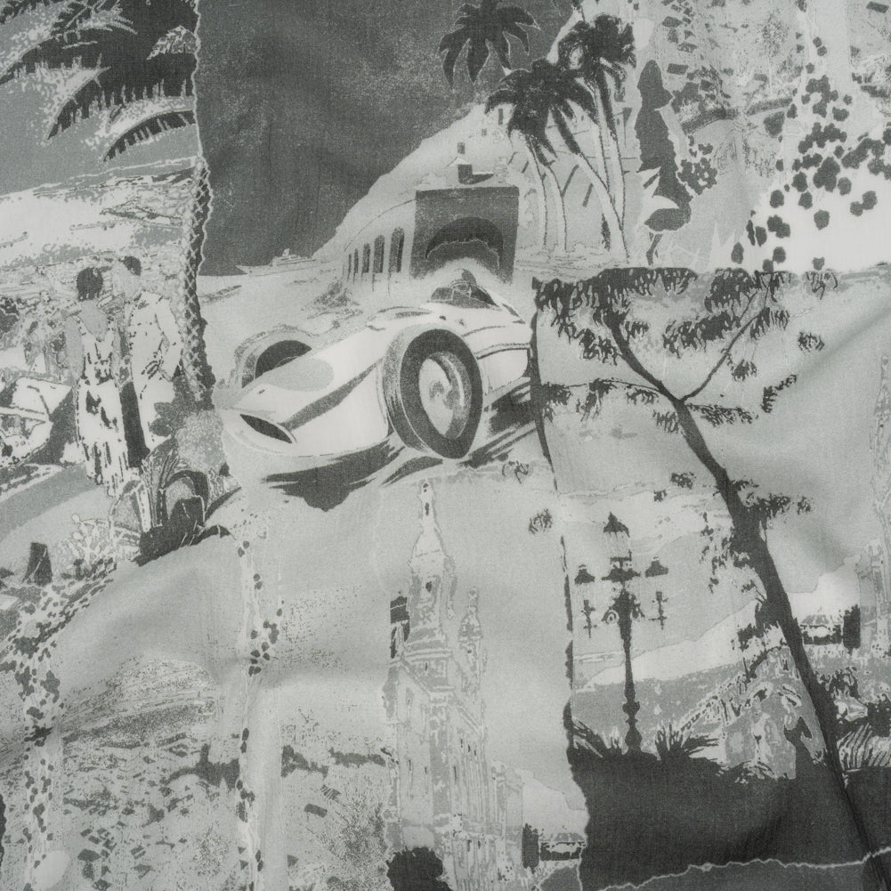 Crinkled Cotton Gauzy Woven - Grayscale Vacation Photos Patchwork - Mo