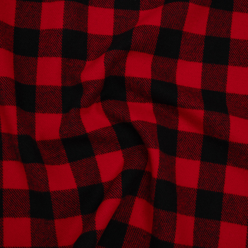 Yarn-Dyed Cotton Twill Flannel - Small Red and Black Buffalo Check - D