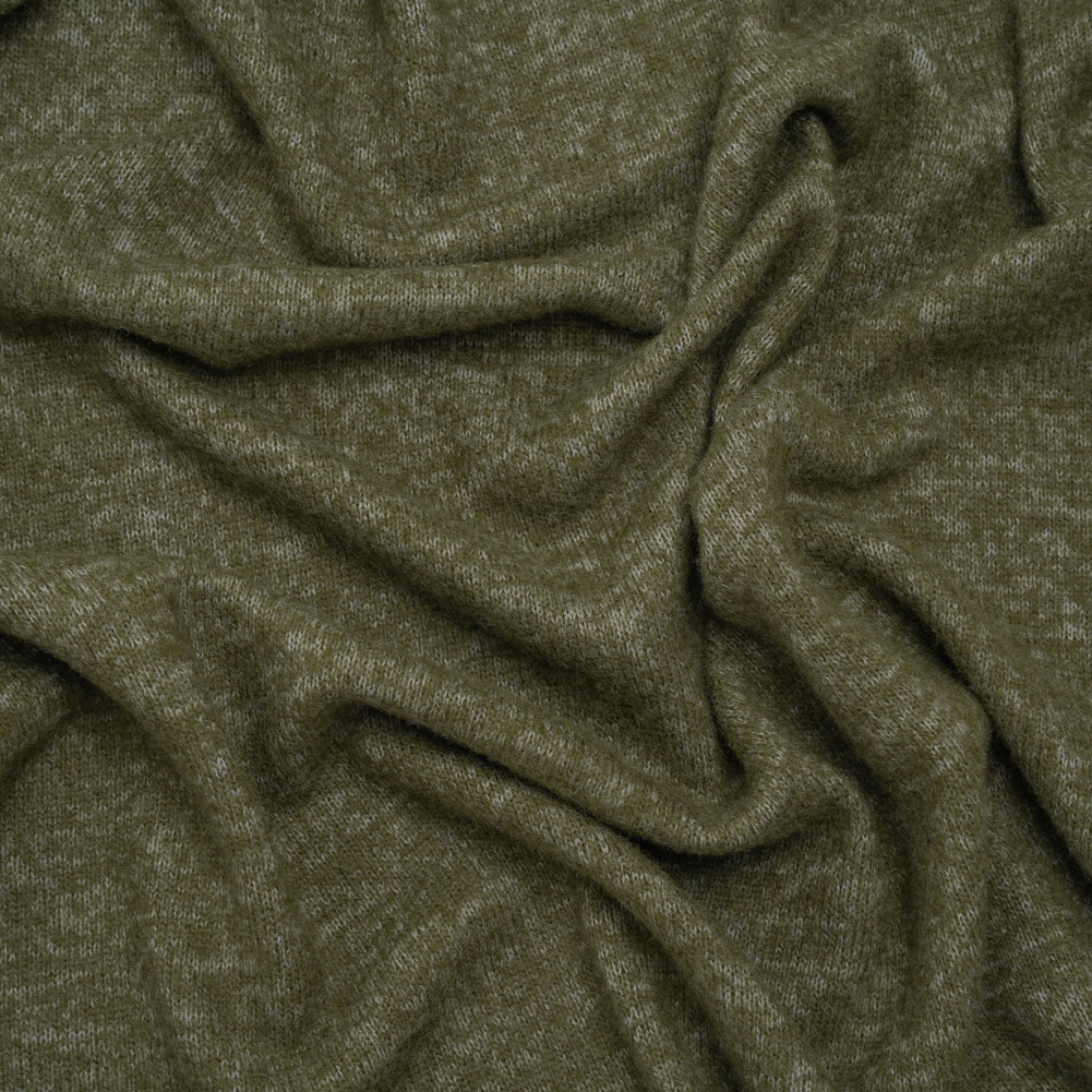 Cozy Brushed Stretch Rayon Sweater Knit - Heathered Moss Green - Deads
