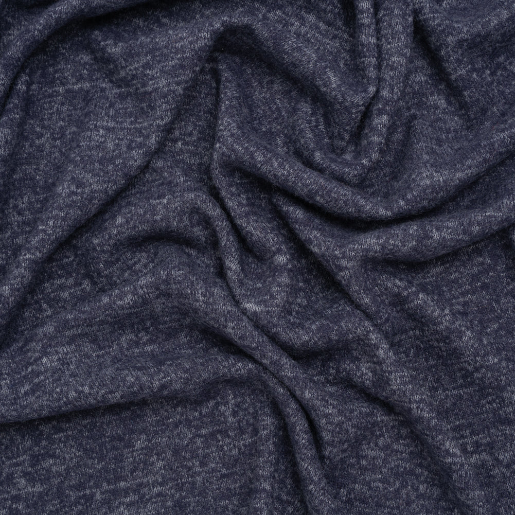 Cozy Brushed Stretch Rayon Sweater Knit - Heathered Navy Blue - Deadst