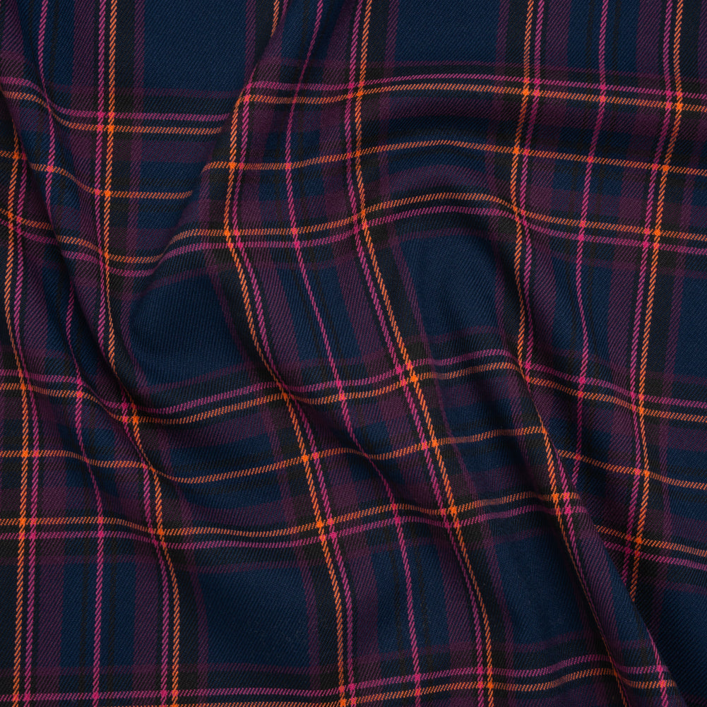 Stretch Polyester and Viscose Twill by Trina Turk - Navy, Pink and Ora