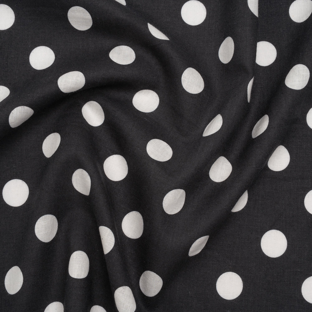 Linen and Cotton Woven Print - Black and Ivory Polka Dots - Famous Aus
