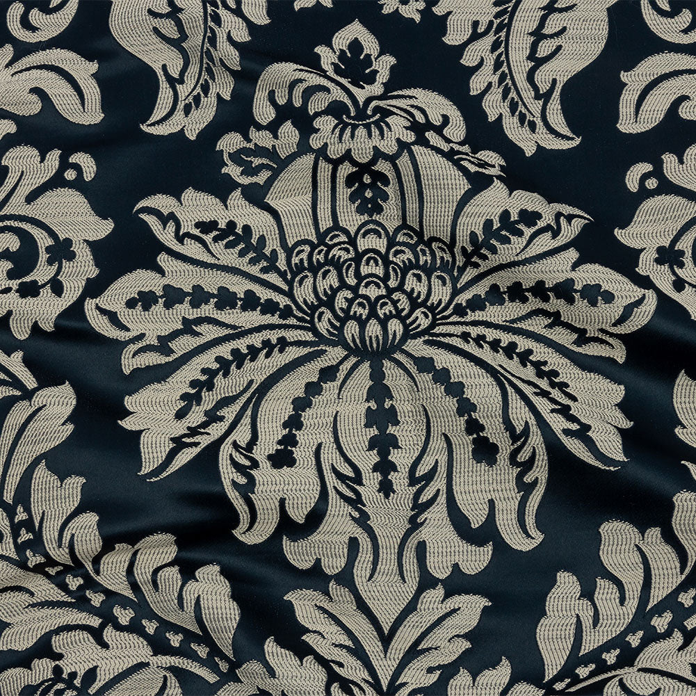 Drapery Jacquard - Ink Leafy Damask - British Imported