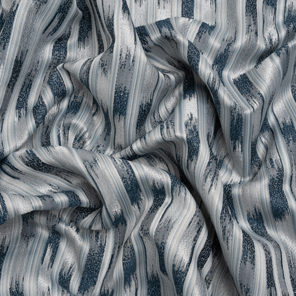 Recycled Polyester Drapery Jacquard - Indigo Streaking Stripes - Briti