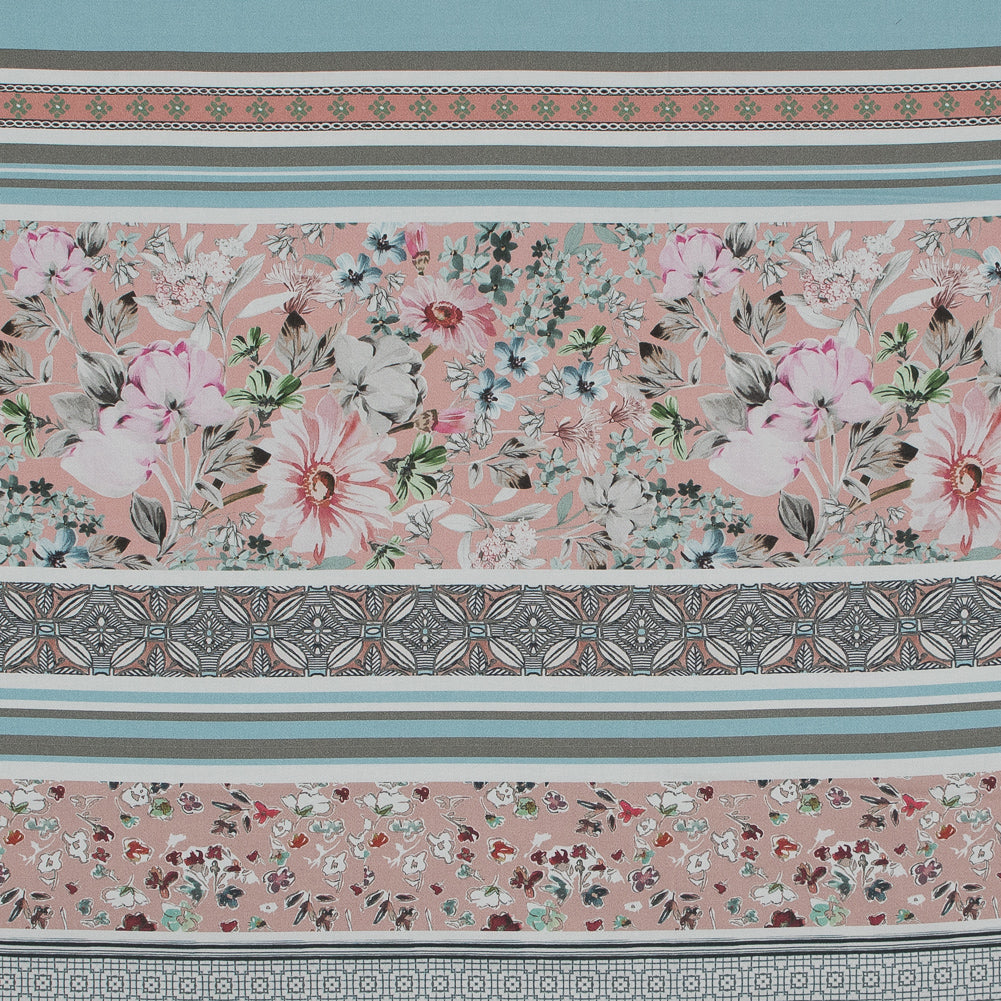 Stretch Cotton Sateen - Pink and Blue Floral Stripes - Peace of Sincer