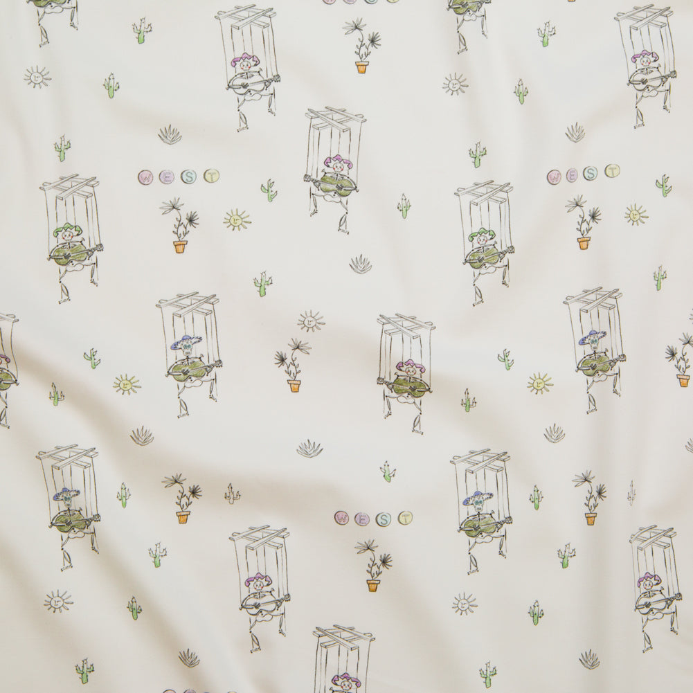 Stretch Cotton Sateen - White Skeleton Marionettes - My Friend's Story